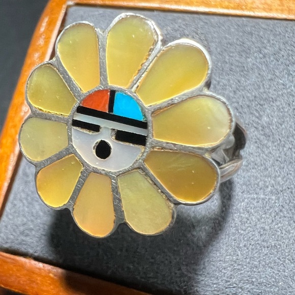 Jewelry | Morris Laahte Signed Zuni Sun Face Flower Inlay Sterling ...